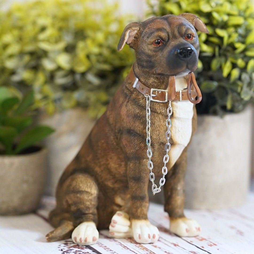 Staffordshire Bull Terrier Dog Brown Resin Statue Home Ornament Puppy ...