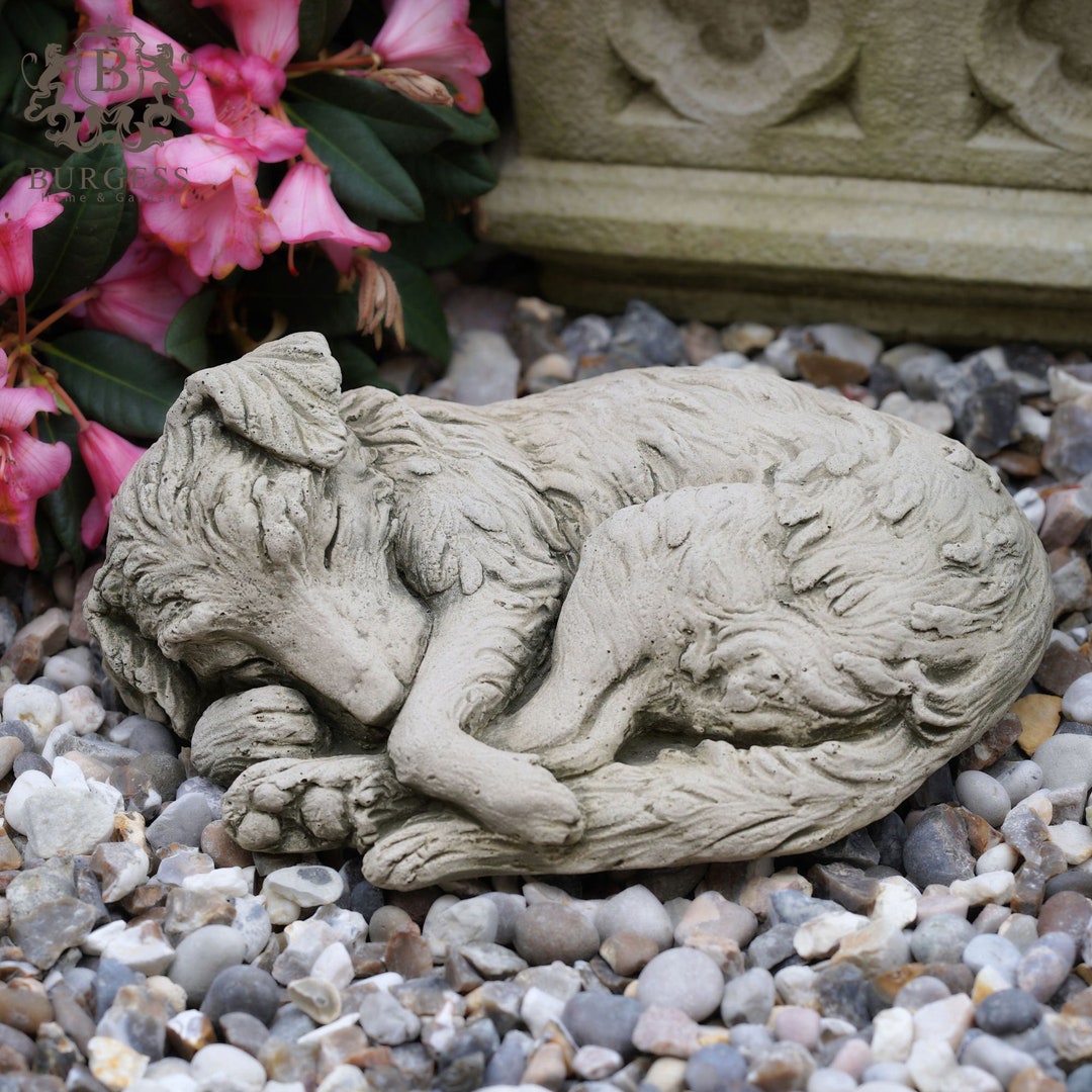 Collie Dog Puppy Stone Statue | Animal Outdoor Garden Sculpture Figure ...