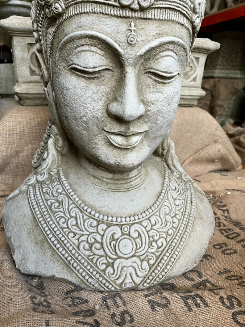 Xl Thai Buddha Head Stone Statue English Oriental Bust - Etsy