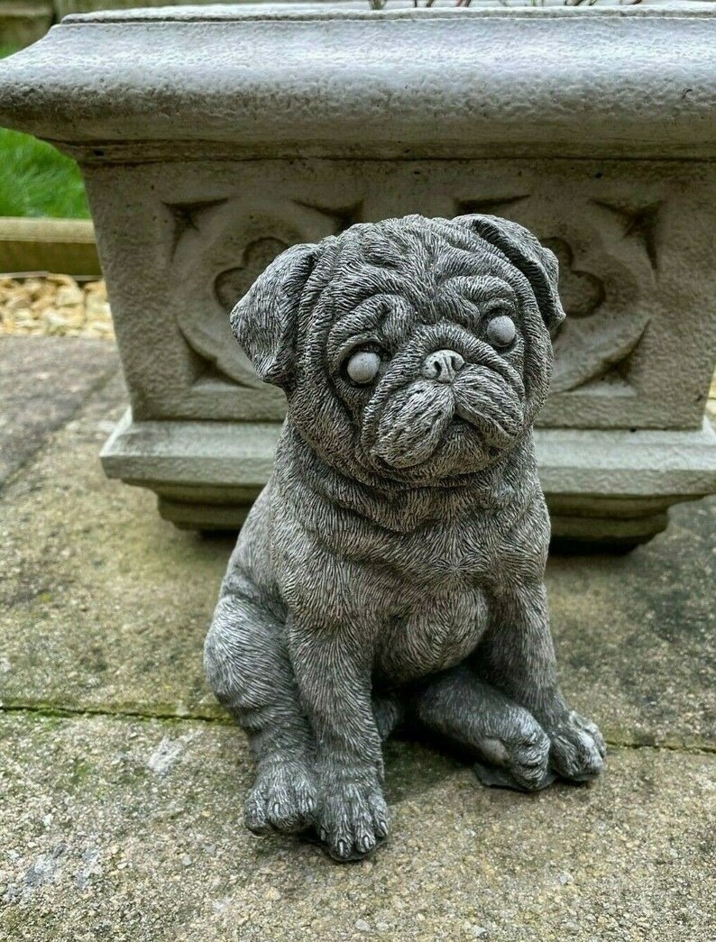 Sitting Pug Stone Statue outdoor Stone Puppy Dog Bulldog - Etsy