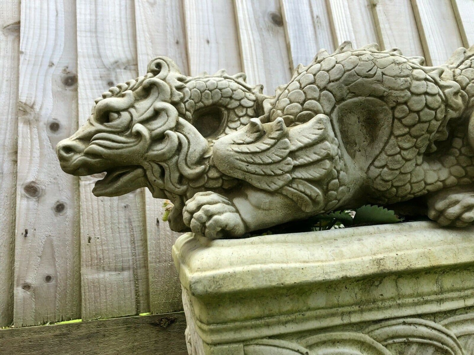 Reconstituted Stone Chinese Dragon Statue Vintage Mythical Garden ...