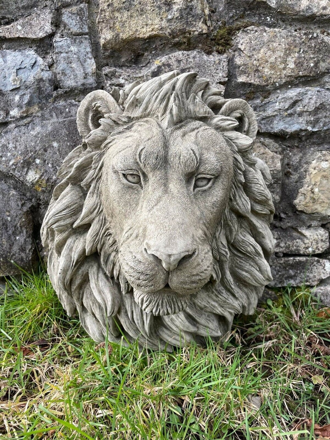 Large Lion Head Stone Statue | African Animal Bust Outdoor Garden ...