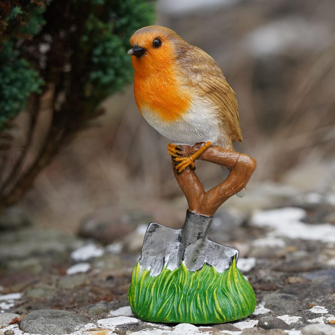 Resin Robin on Spade Statue Home Garden British Bird Sculpture Outdoor ...