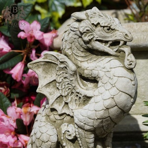 Scaly Dragon Stone Statue | Outdoor Garden Ornament Mythical Animal ...