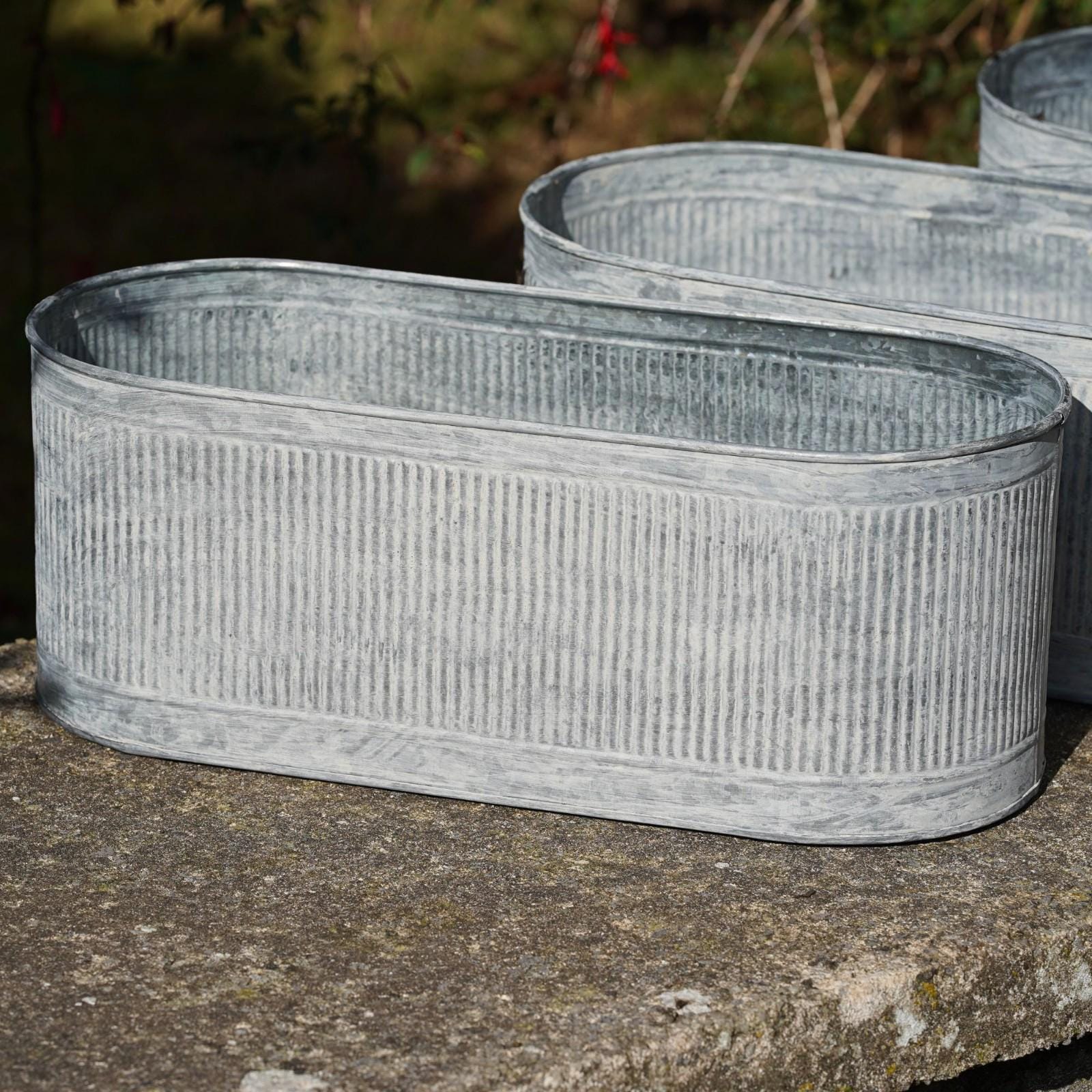 Large Ribbed Metal Planters Outdoor Garden Trough Flower Pot Antique ...
