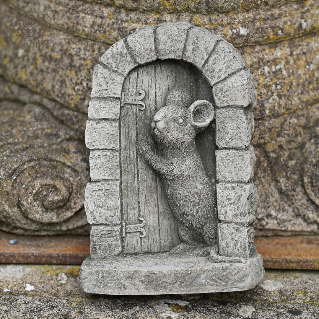 Mouse Door Stone Statue | Garden Outdoor Home Tree Animal Decoration ...
