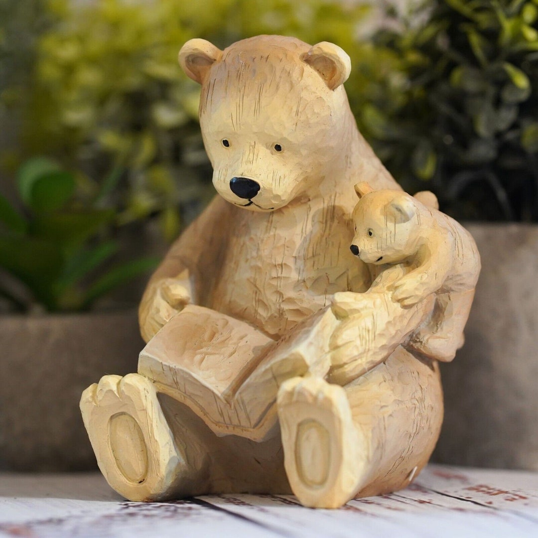 Bears Reading Resin Statue Brown Bear Home Animal Ornament Wood Carving ...