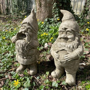 Pair of Stone Gnome Statues | Outdoor Dwarf Sprite Decoration Garden ...