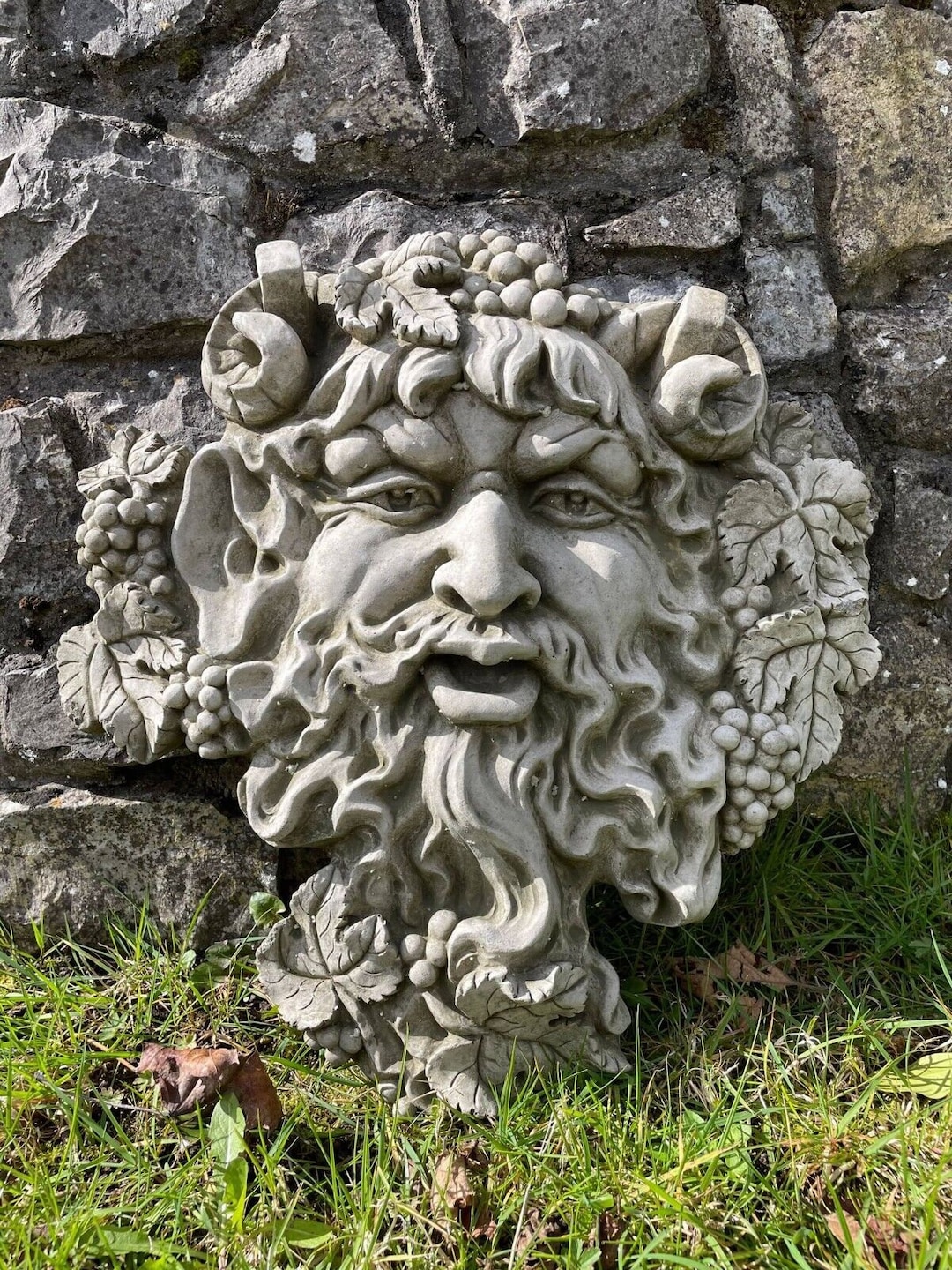 Xl Bacchus Greenman Stone Plaque |garden Outdoor Home Statue Decoration Ornament - Etsy