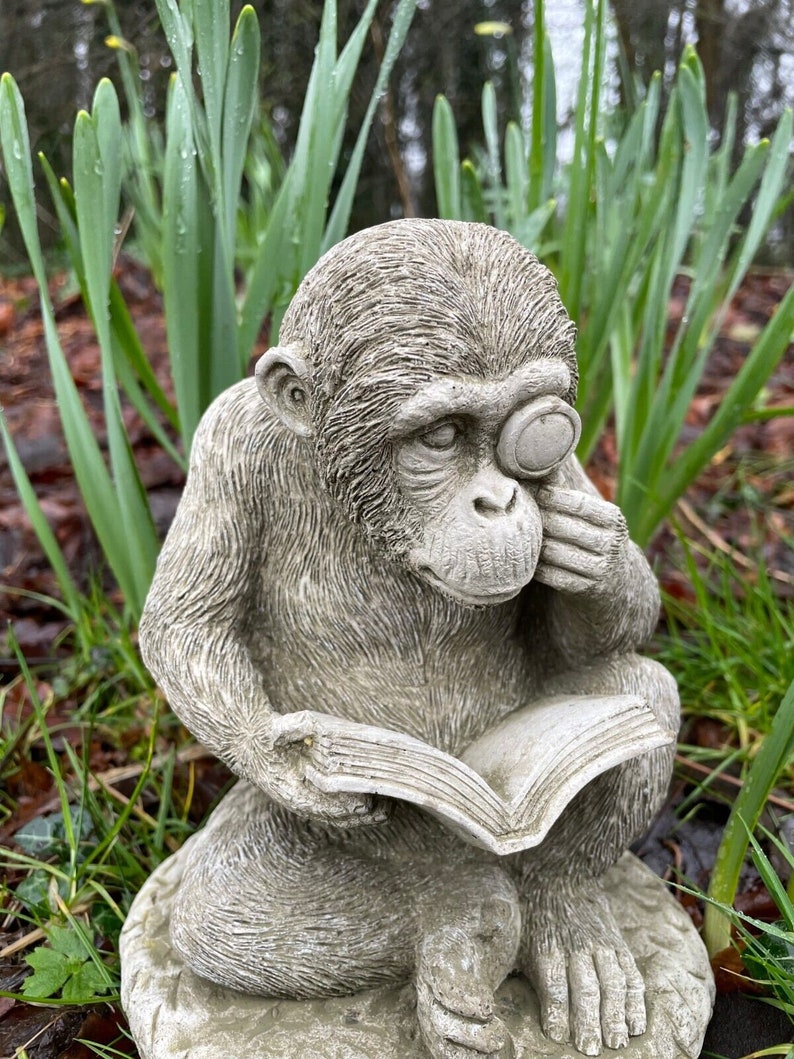 Studious Monkey Ape Stone Garden Statue Outdoor Animal - Etsy
