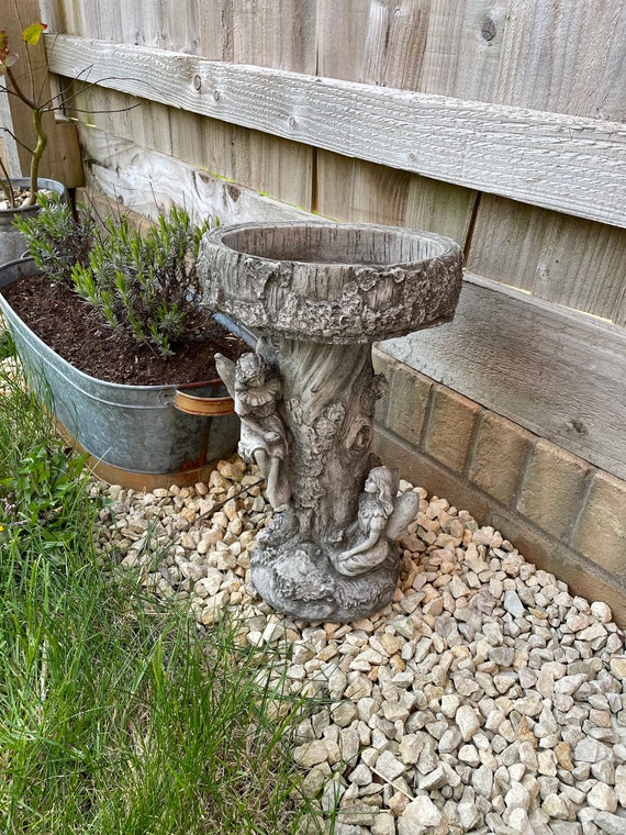 Fairy Bird Bath Stone Statue Outdoor Vintage Feeder Angel | Etsy