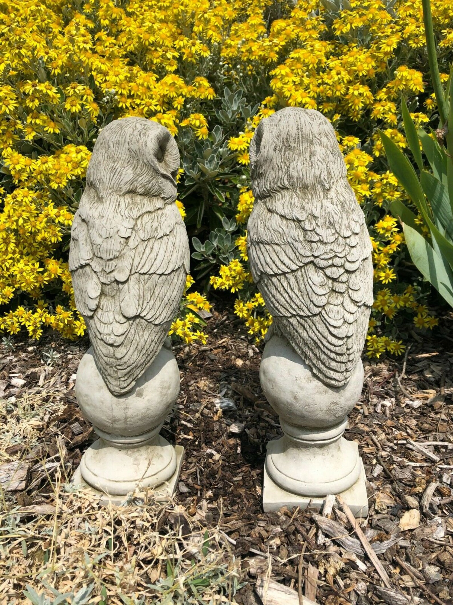 Pair of Barn Owl Finials Statues Reconstituted Stone Concrete Outdoor ...