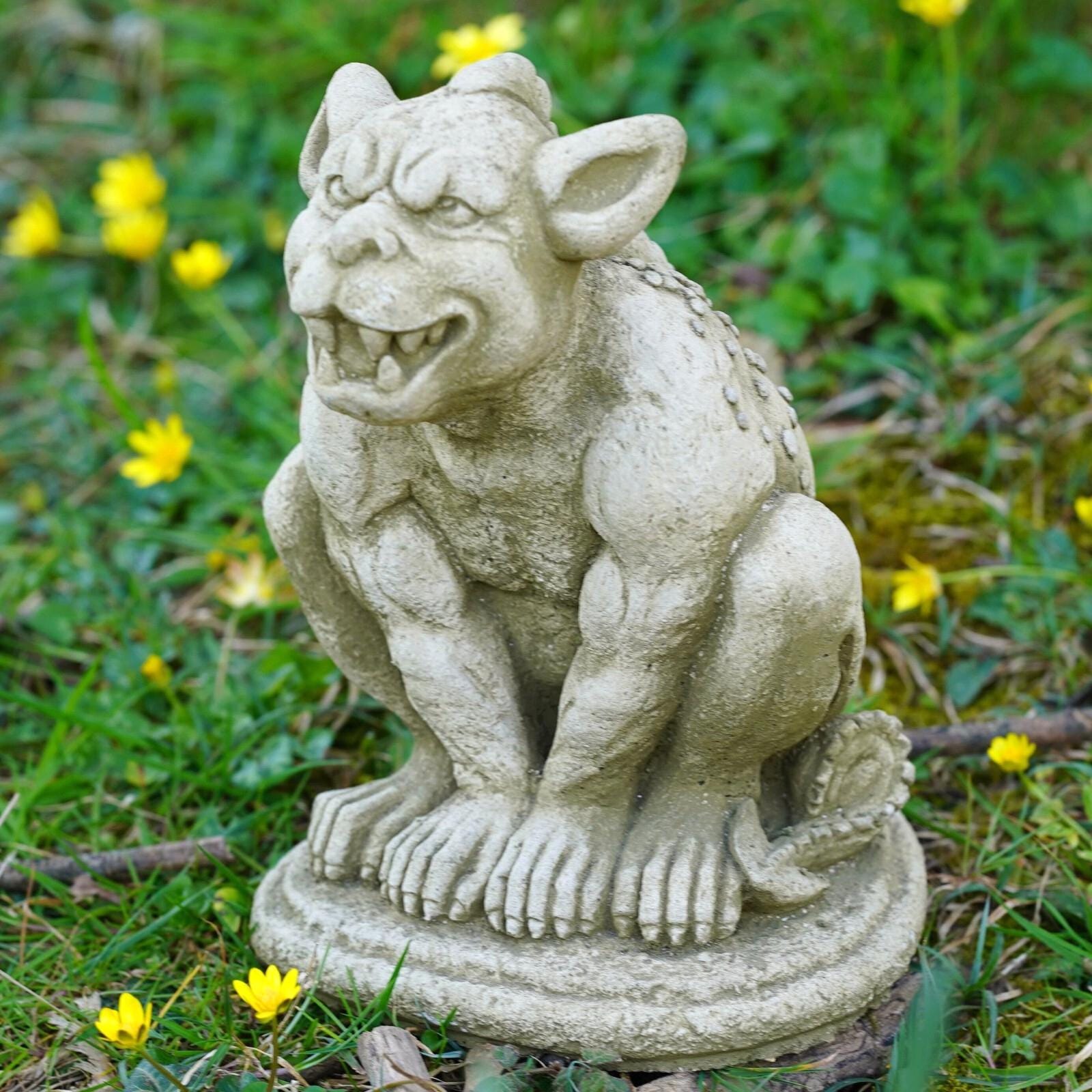 Grinning Gargoyle Stone Statue | Outdoor Gremlin Garden Ornament Sprite ...