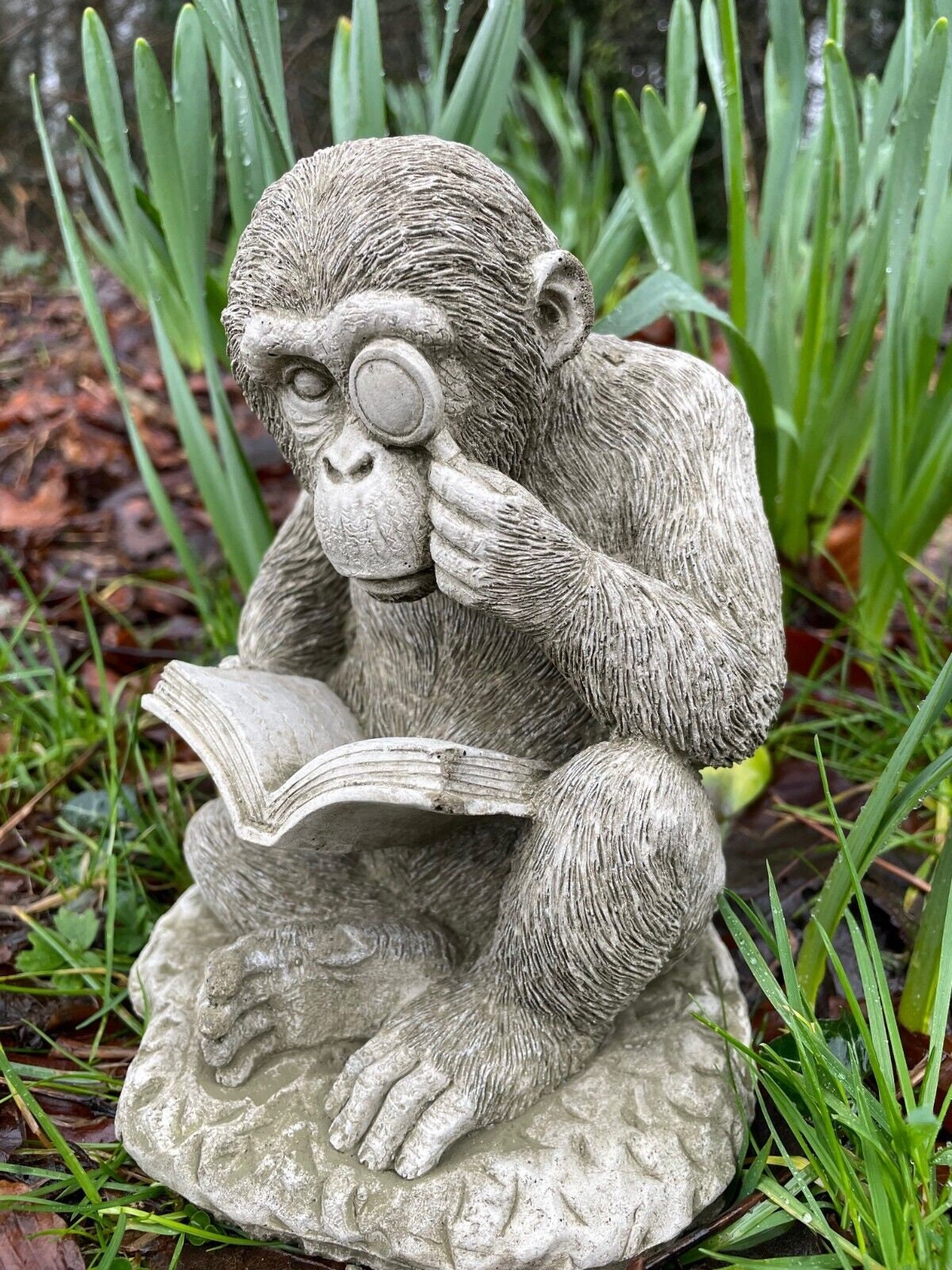 Studious Monkey Ape Stone Garden Statue Outdoor Animal - Etsy