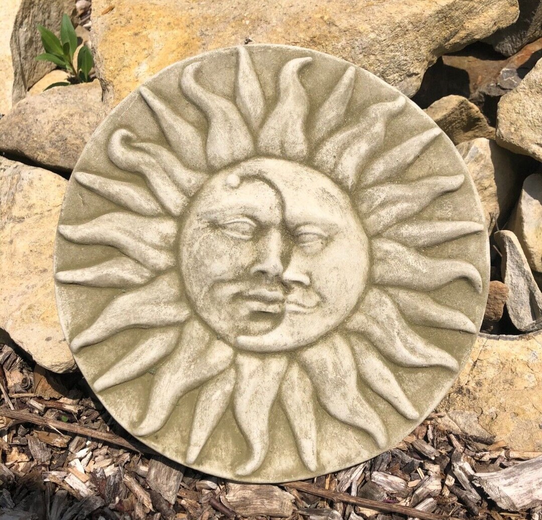 Sun + Moon Stone Hanging Plaque | Mediterranean Outdoor Statue Garden ...