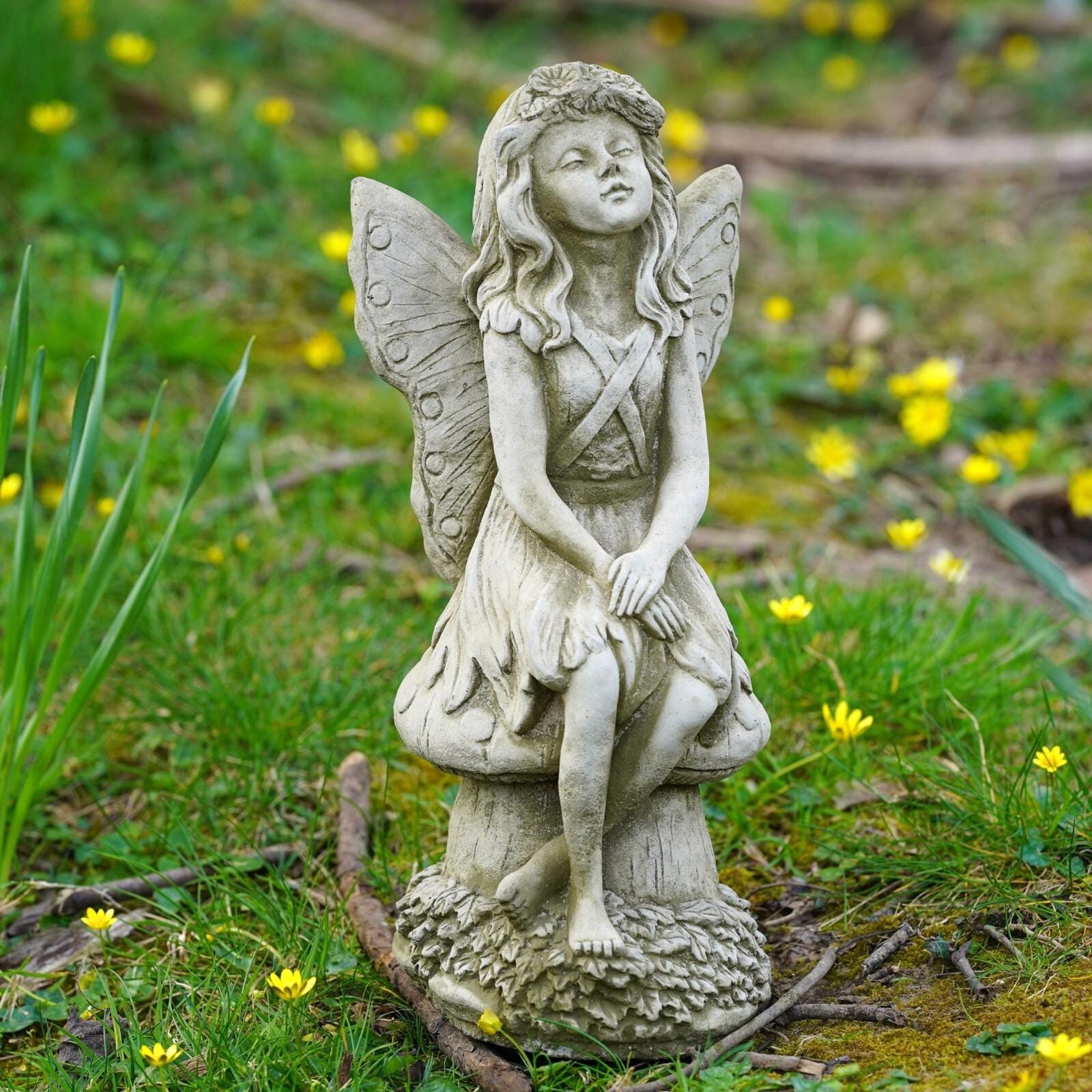 Moon Gazing Fairy Stone Statue Large Outdoor Garden Ornament Angel ...