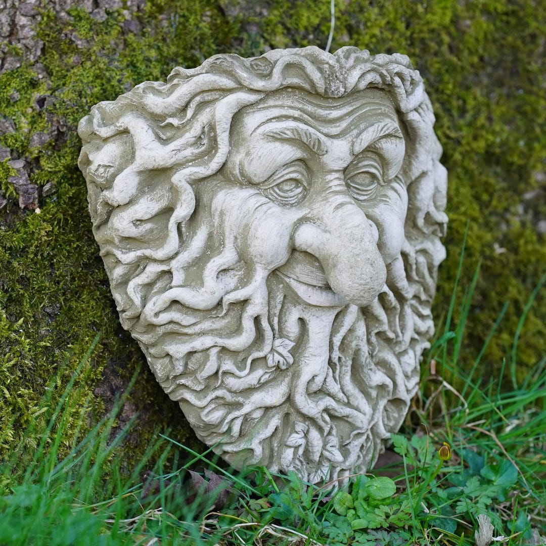 Forest Greenman Stone Plaque | Garden Ornament Celtic Outdoor Hanging ...