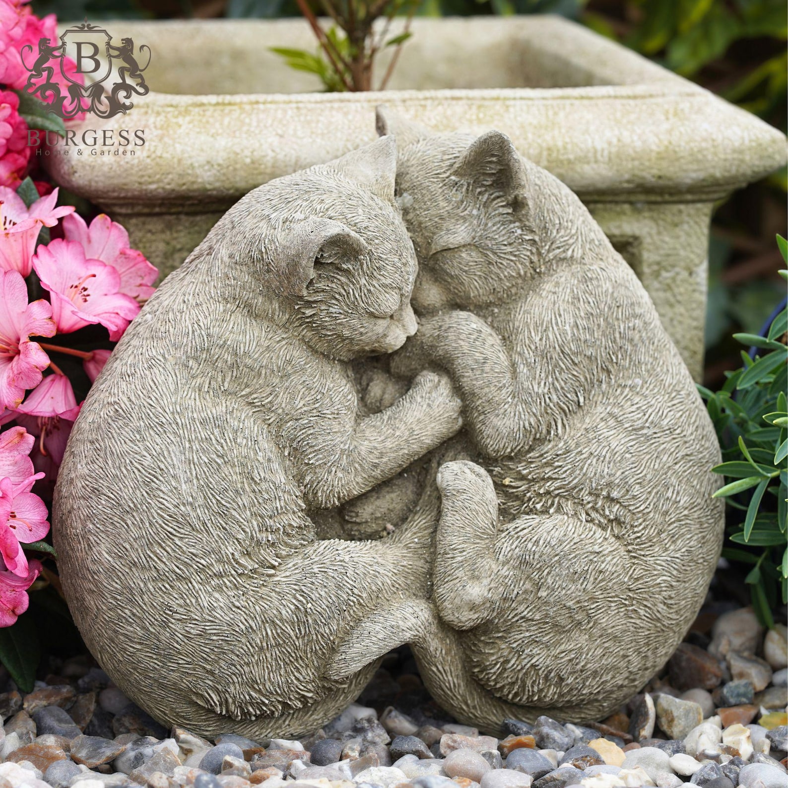 Cuddling Cats Stone Statue | Vintage Outdoor Garden Ornament Kitten Pet ...