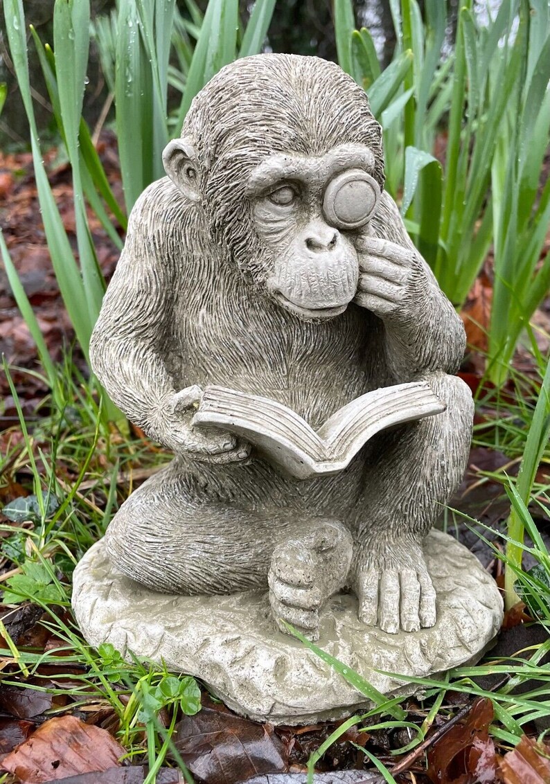 Studious Monkey Ape Stone Garden Statue Outdoor Animal - Etsy