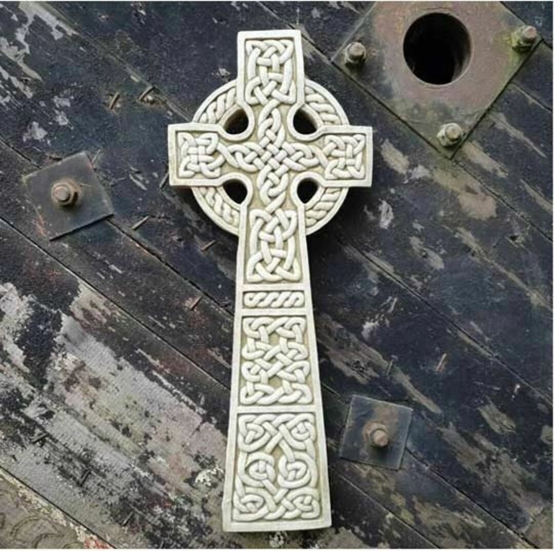 Reconstituted Stone Celtic Cross Plaque Statue Vintage - Etsy UK
