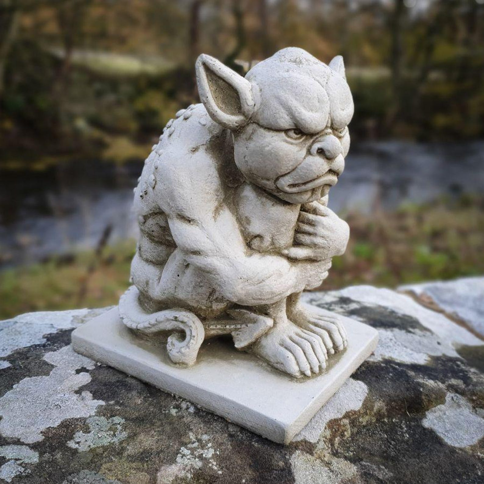 Grumpy Gargoyle Stone Statue | Outdoor Gremlin Garden Ornament Sprite ...