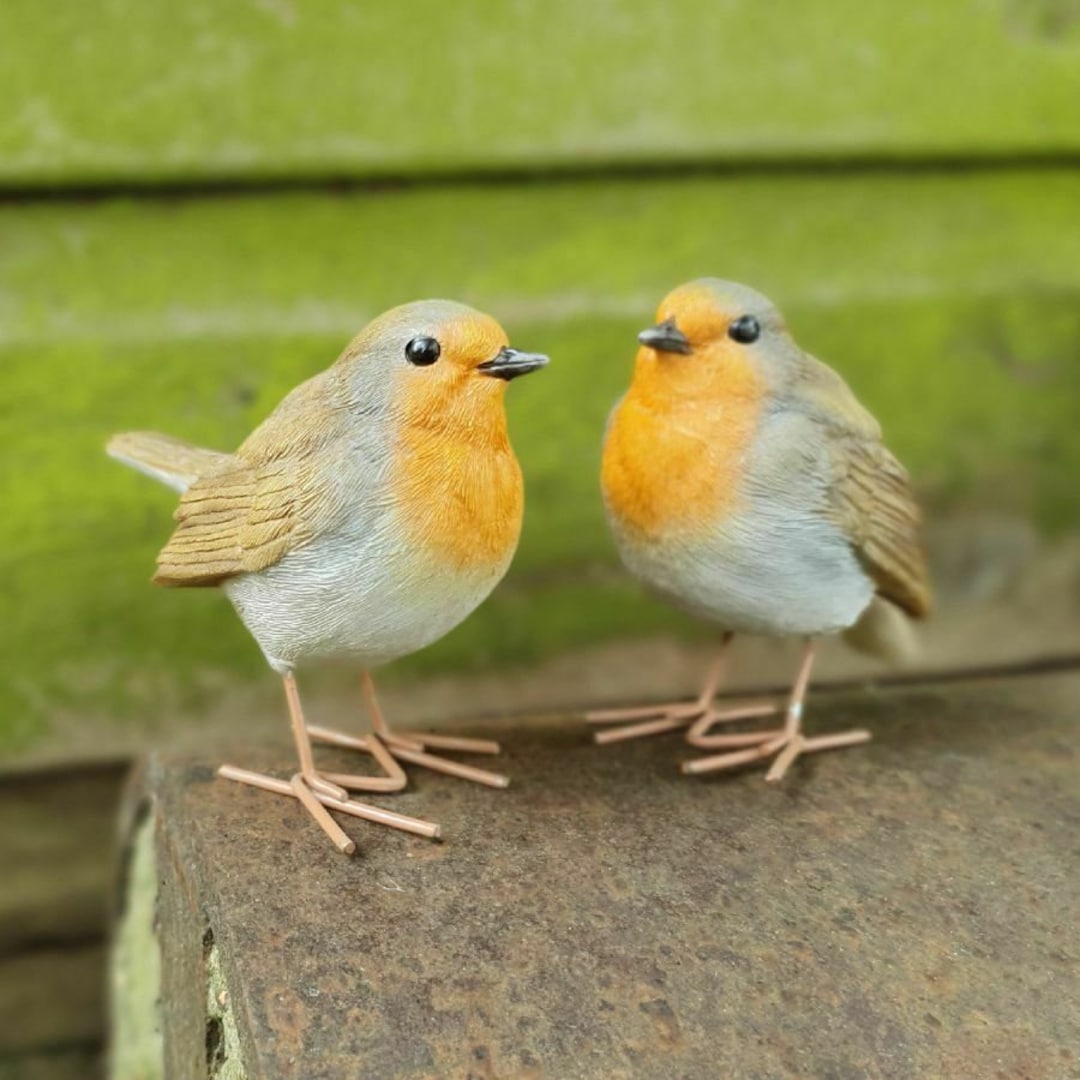Pair of Red Robin Statues Indoor Garden Animal Bird - Etsy