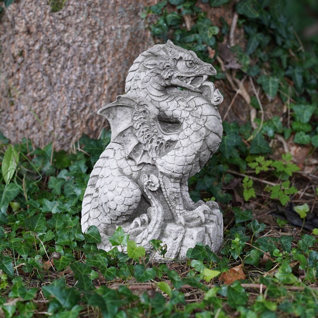 Fiery Dragon Stone Statue | Outdoor Garden Decor Mythical Wyrm Scaly ...