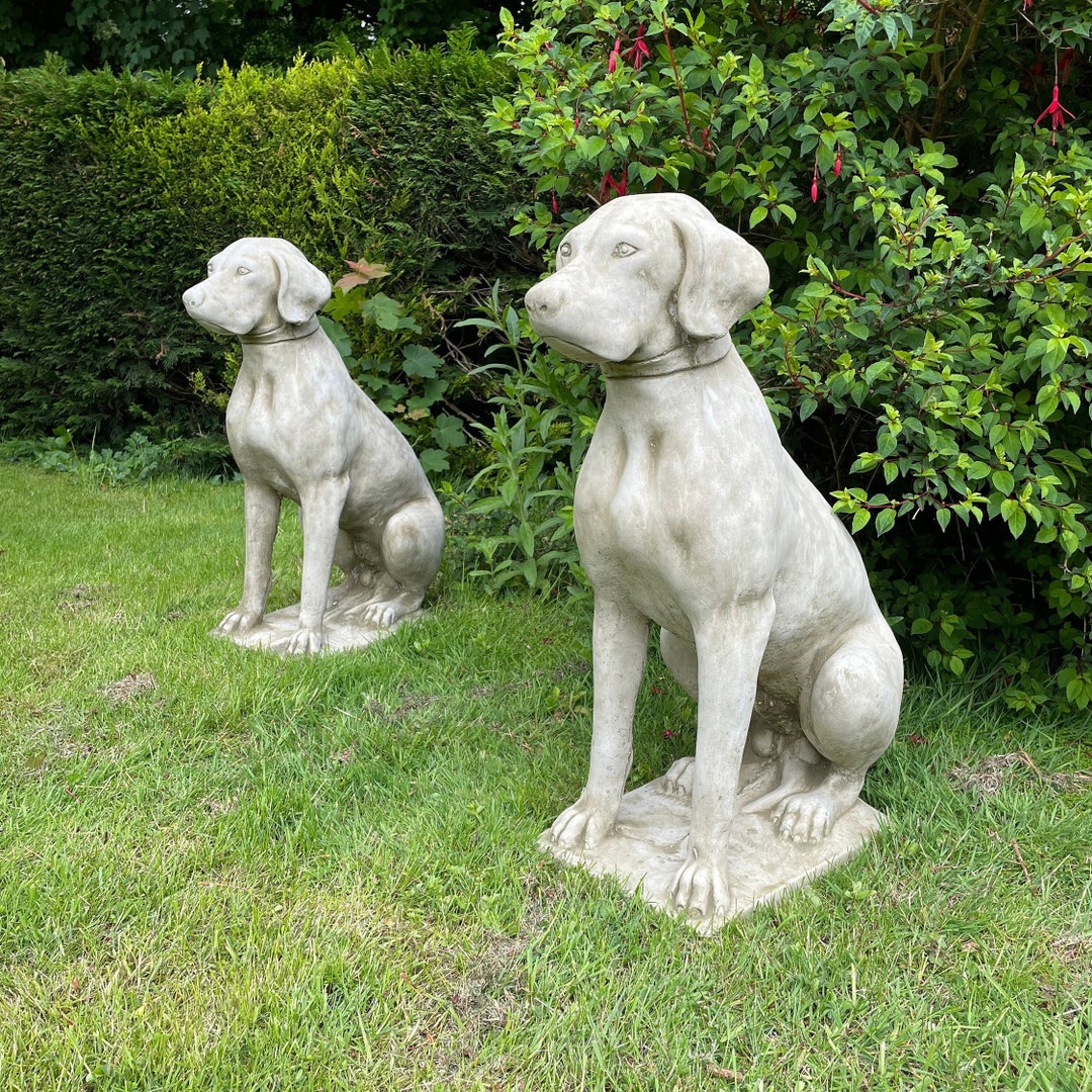 Pair of Hunting Dog Pointer Hound Stone Statues | Large Antique Outdoor ...