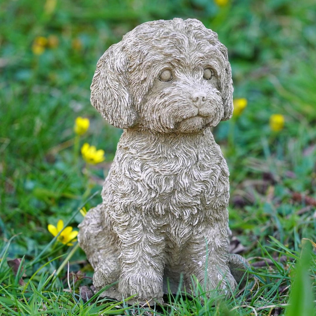 Labradoodle Dog Stone Statue | Outdoor Garden Ornament Puppy Sculpture ...