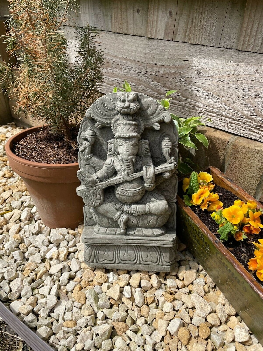 Ganesh Hanging Stone Garden Plaque Statue | Outdoor Oriental Hindu ...
