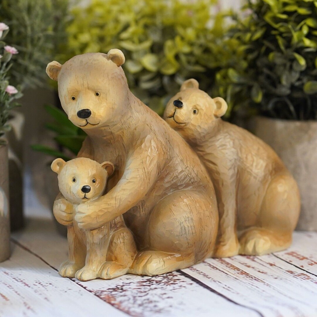 Bear Family Resin Statue Brown Bears Home Animal Ornament Wood Carving ...