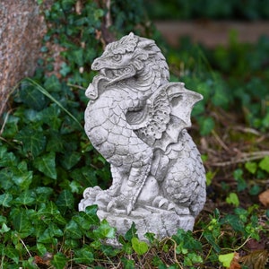 Fiery Dragon Stone Statue | Outdoor Garden Decor Mythical Wyrm Scaly ...