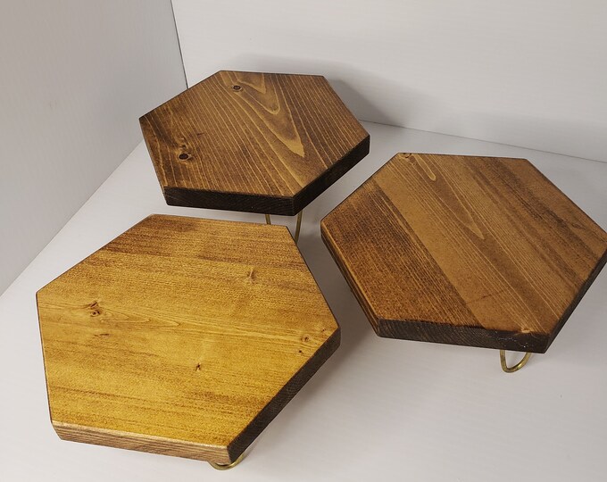 Hexagon Wedding Centerpiece Stand - Wood and Brass Legs - Sold in ...