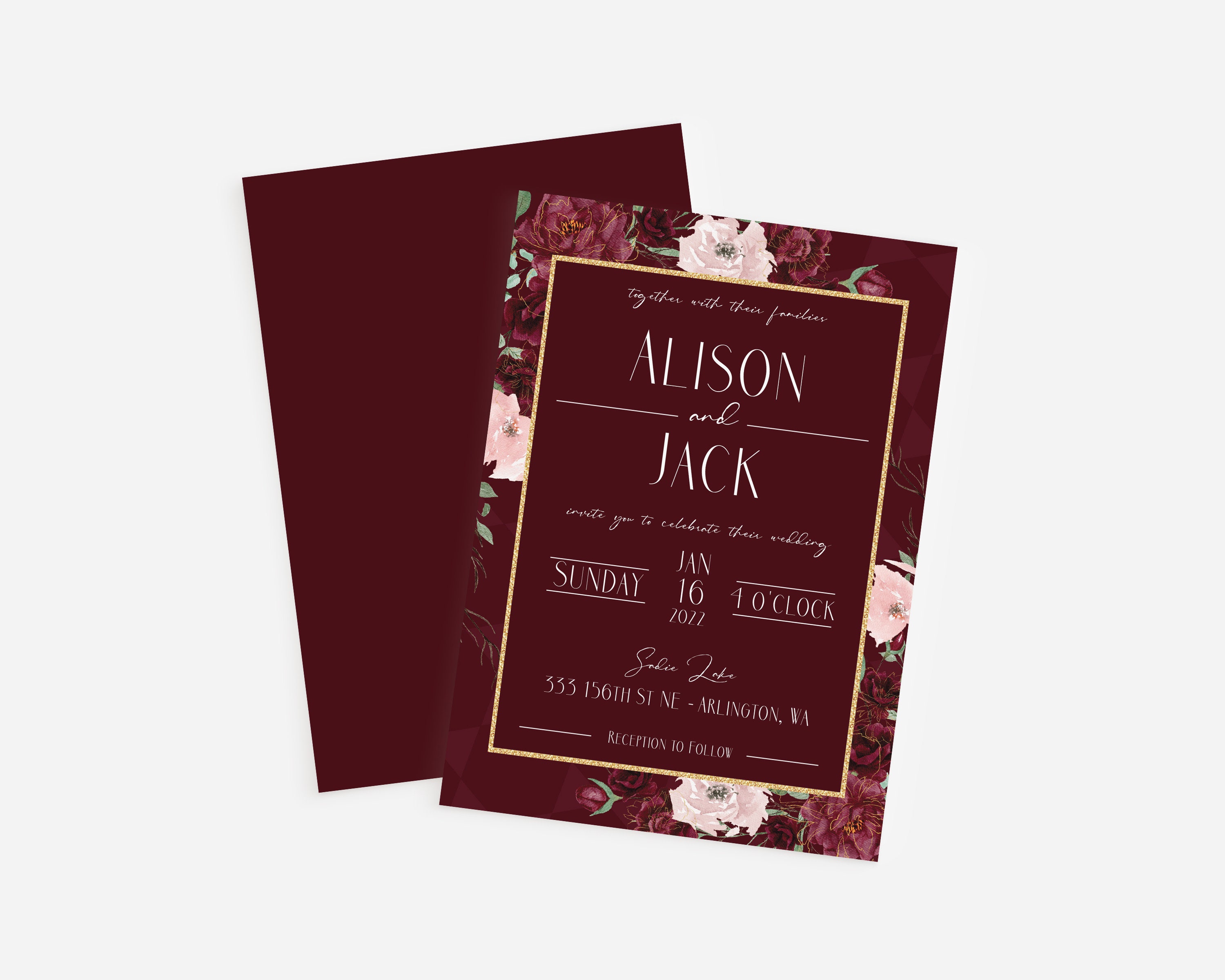 Maroon Floral Wedding Invitation Printable Template Download DIY ...