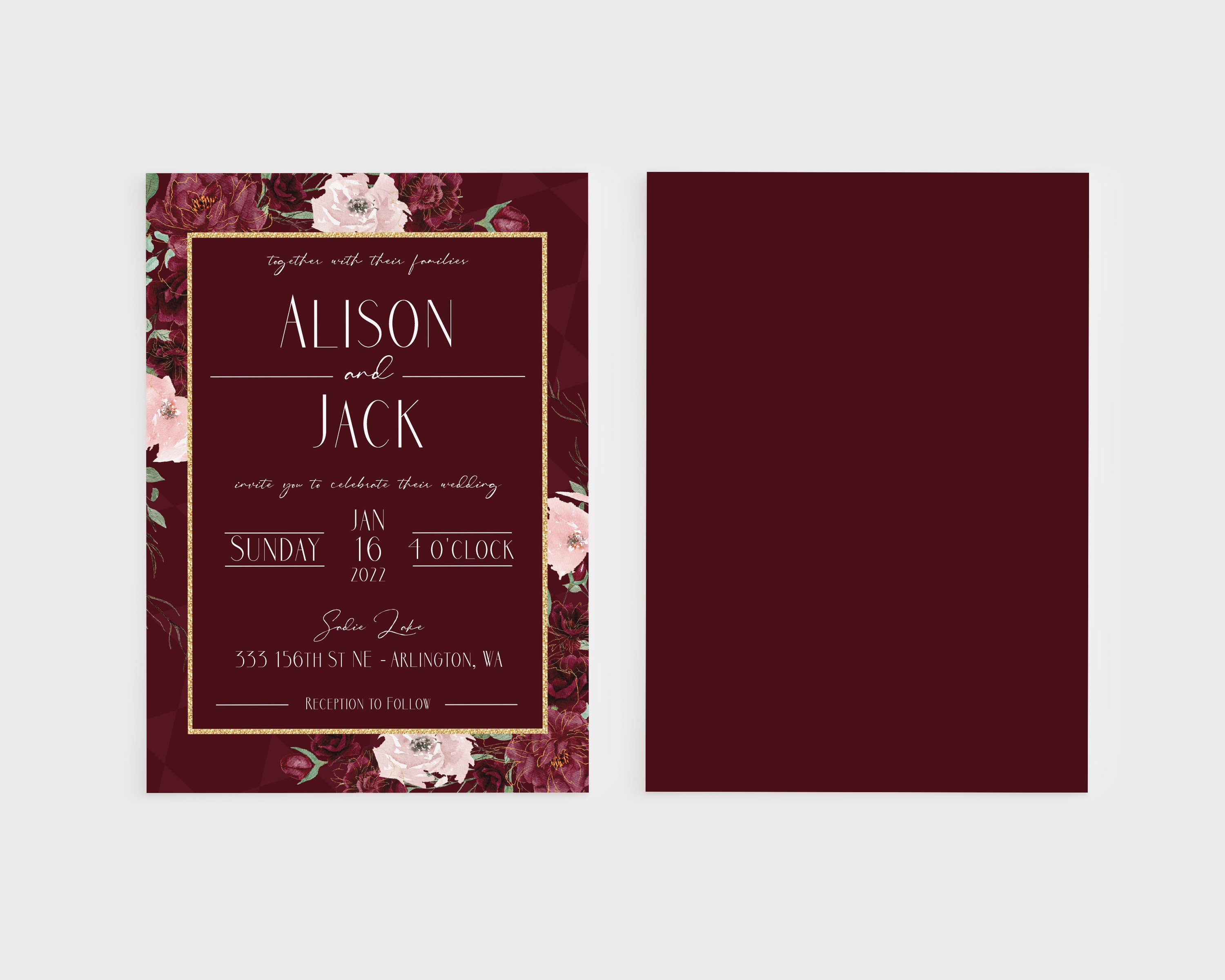Maroon Floral Wedding Invitation Printable Template Download DIY ...