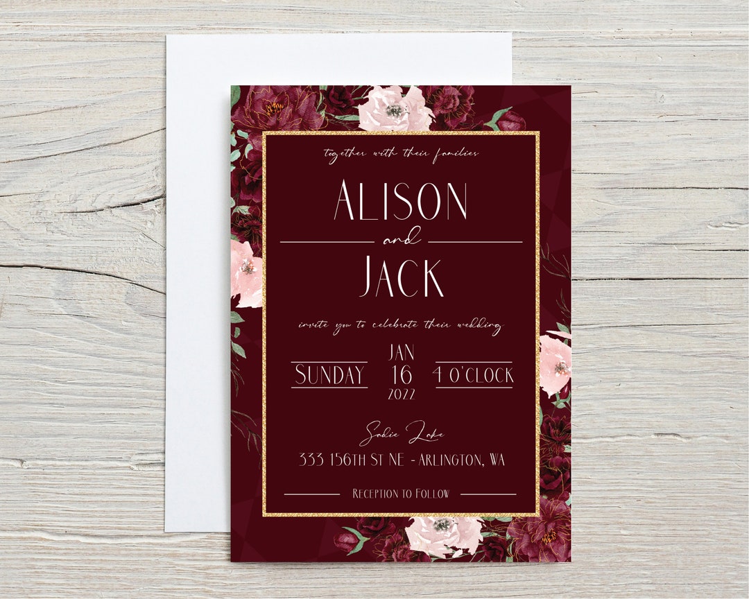 Maroon Floral Wedding Invitation Printable Template Download DIY ...