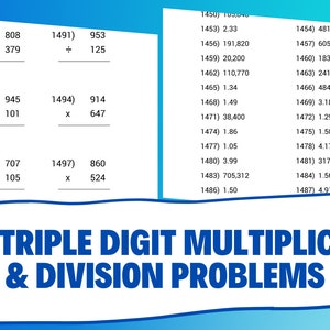1500 Triple Digit Multiplication + Division Math Problems Printable ...