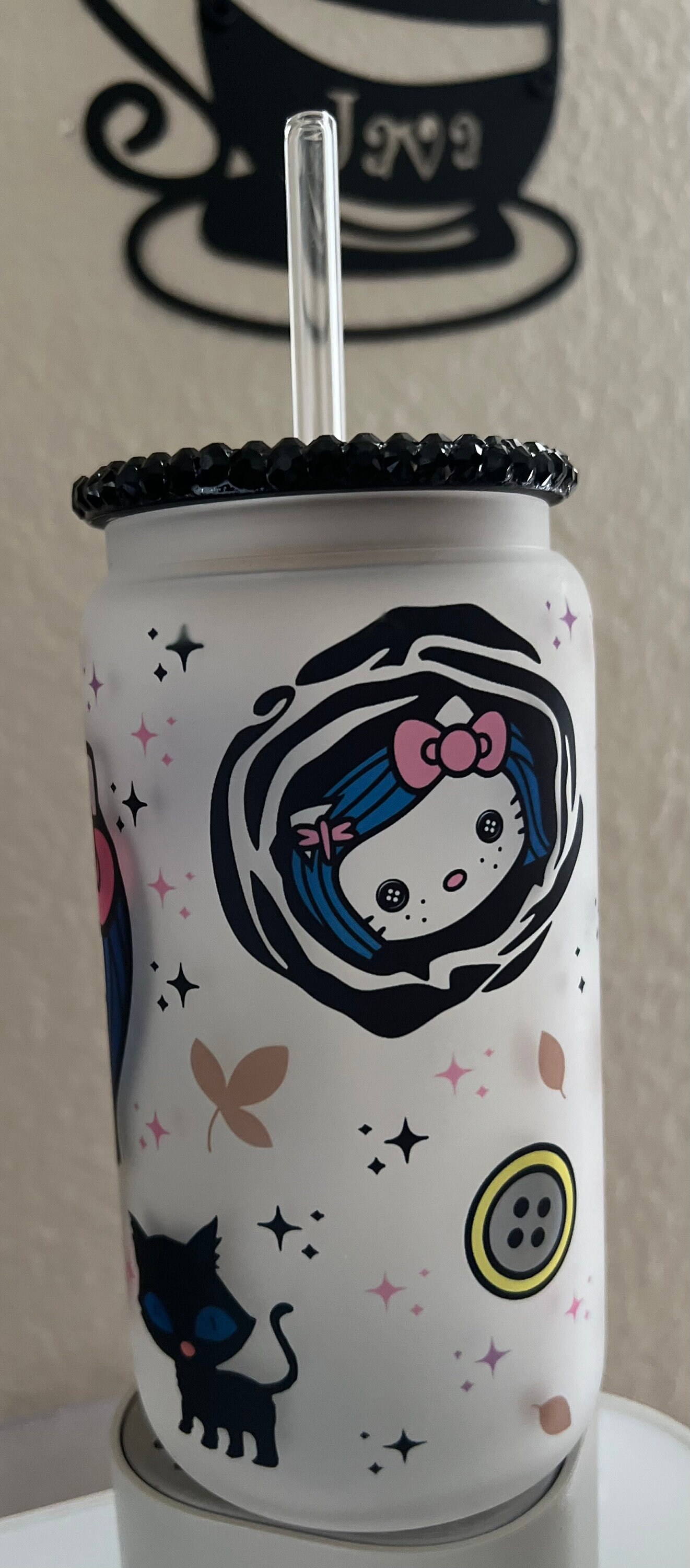 Hello Kitty coraline Frosted Tumbler Spooky Cup Hello Kitty Halloween ...