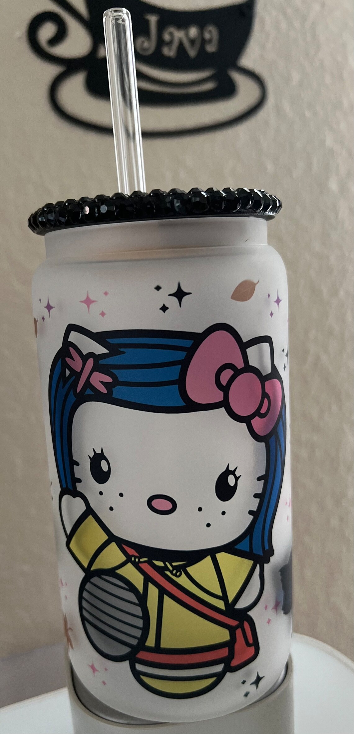 Hello Kitty coraline Frosted Tumbler Spooky Cup Hello Kitty Halloween ...