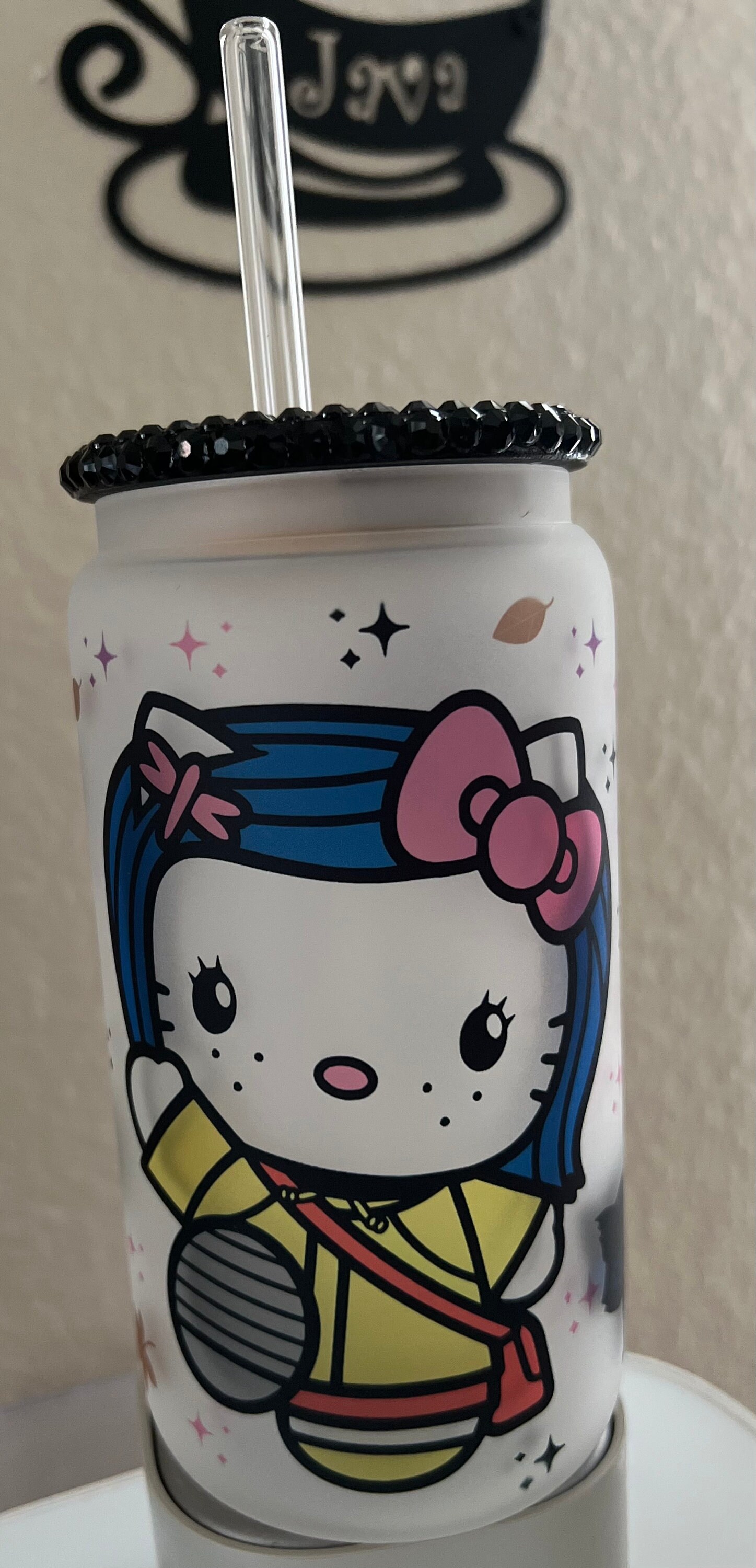 Hello Kitty coraline Frosted Tumbler Spooky Cup Hello Kitty Halloween ...