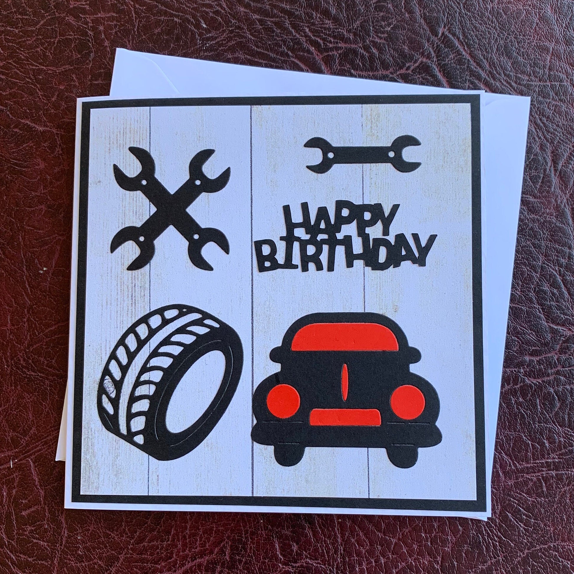 Handmade birthday card cars mechanic drive wheel spanner - Etsy.de