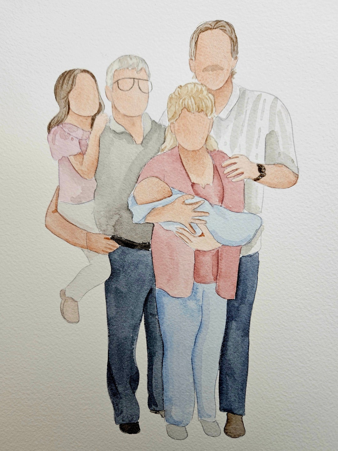 Custom Faceless Family Portrait Hand-painted Watercolor Art ...