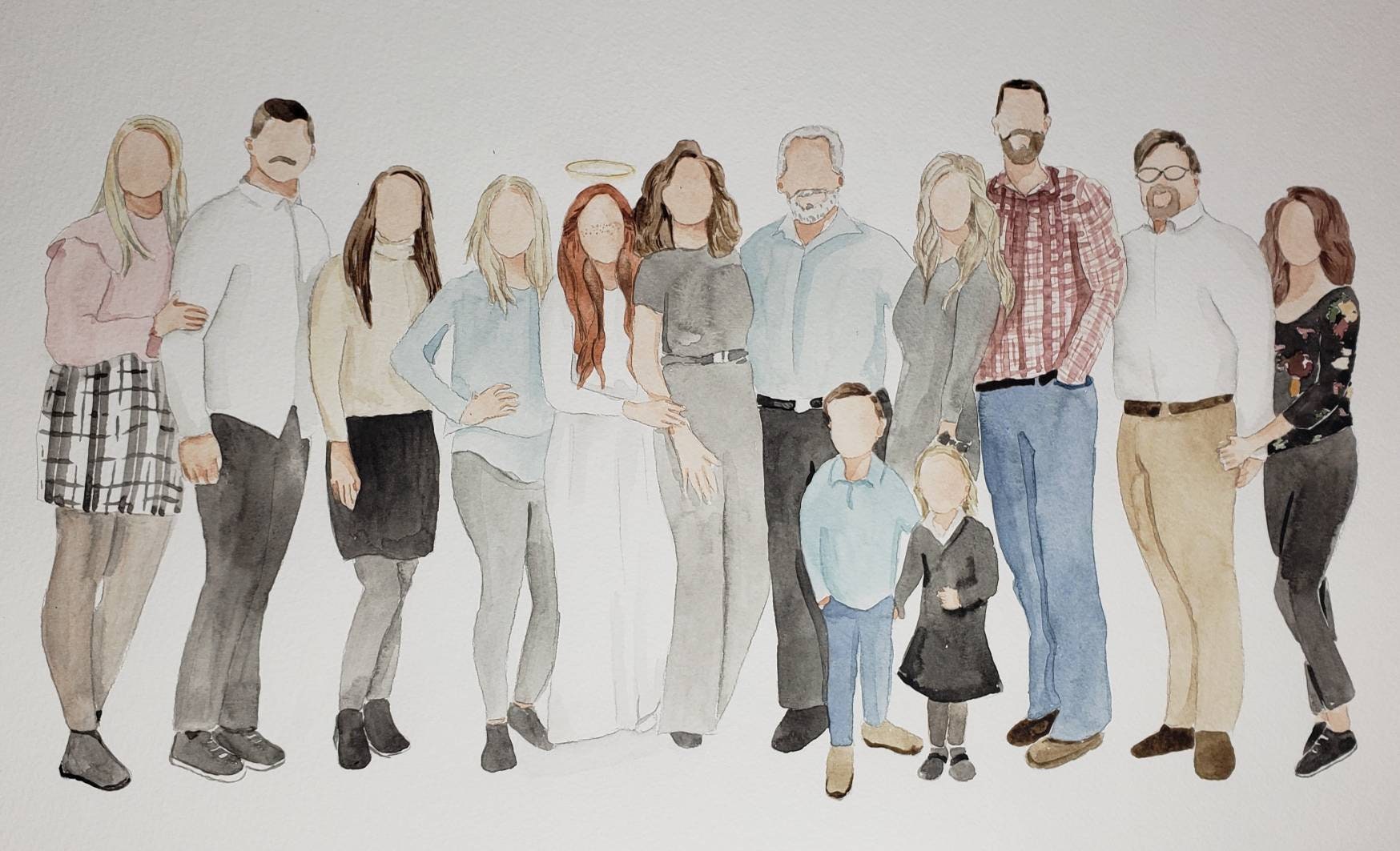 13+ People Faceless Family Portrait Custom Watercolor Painting - Etsy