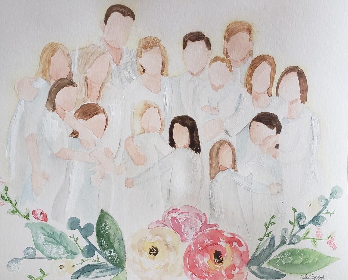 7 12 People Custom Watercolor Faceless Family Portrait | Etsy