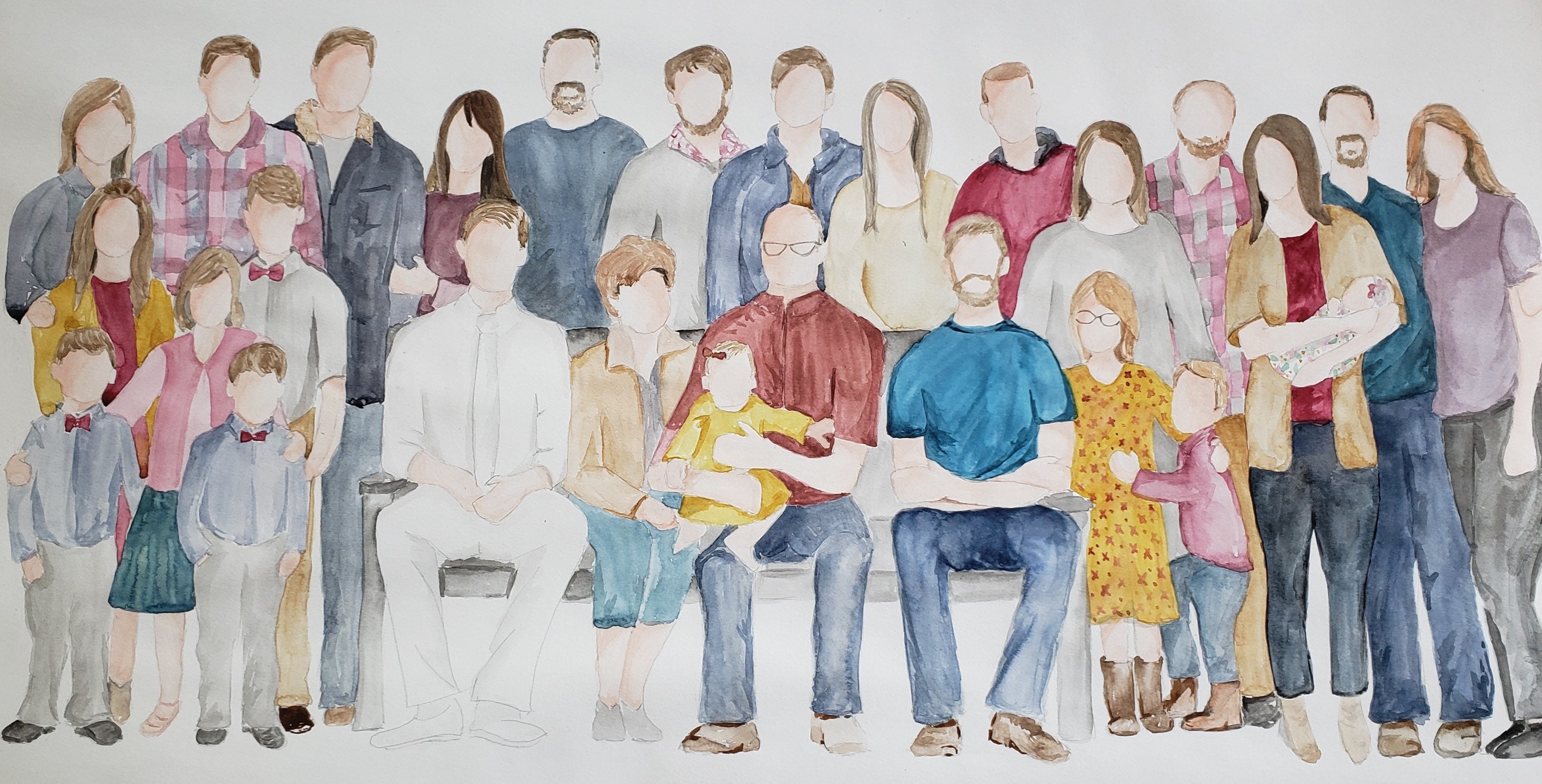 21 32 People Faceless Family Portrait Custom Watercolor | Etsy