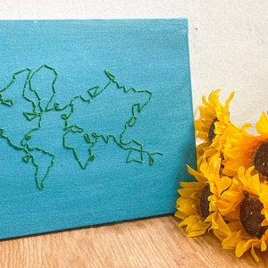 World Map Embroidered Canvas Travel Earth Continents Countries Global ...