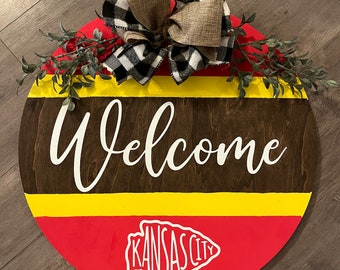 12 Kansas City Chiefs Wood Sign Football Door Sign NFL Wreath Football ...