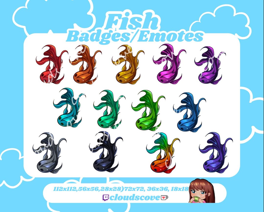 Colorful Fish Emotes and Badges // Twitch // - Etsy