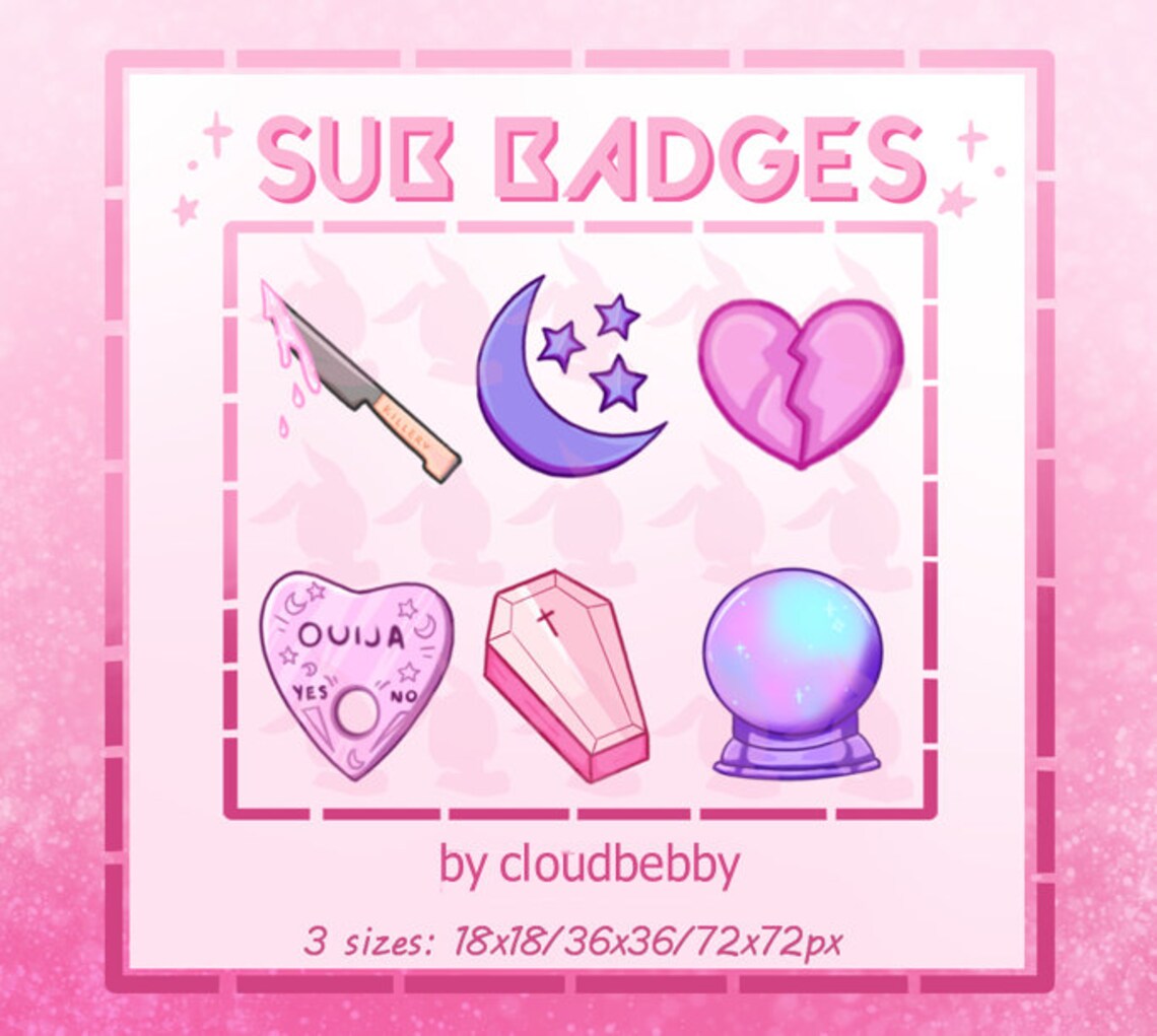 6x Twitch Sub Badges / Bit Badges / Emote - Gothic Pastel Set ...