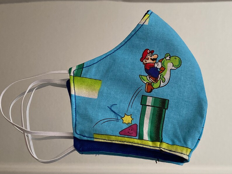 Blue Super Mario and Yoshi Kid/adult Face Mask FAST SHIPPING - Etsy